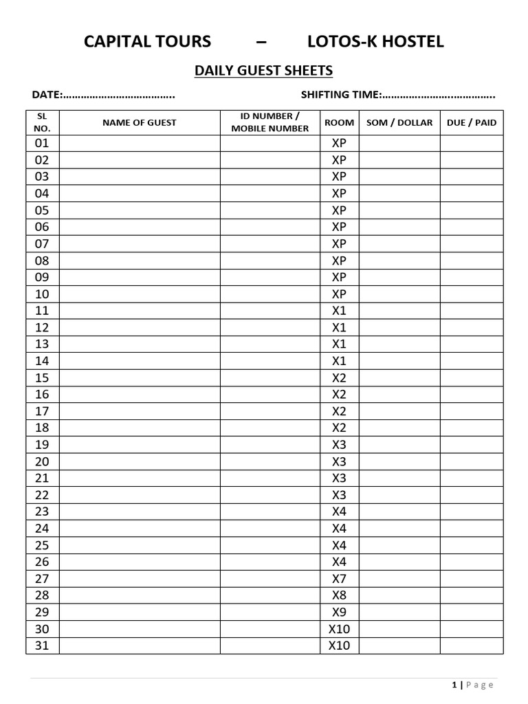 DAILY GUEST SHEETS | PDF