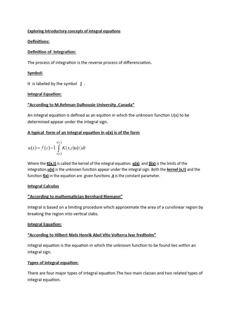Exploring Introductory Concepts of Integral Equations.... | PDF | Integral Equation | Teaching ...