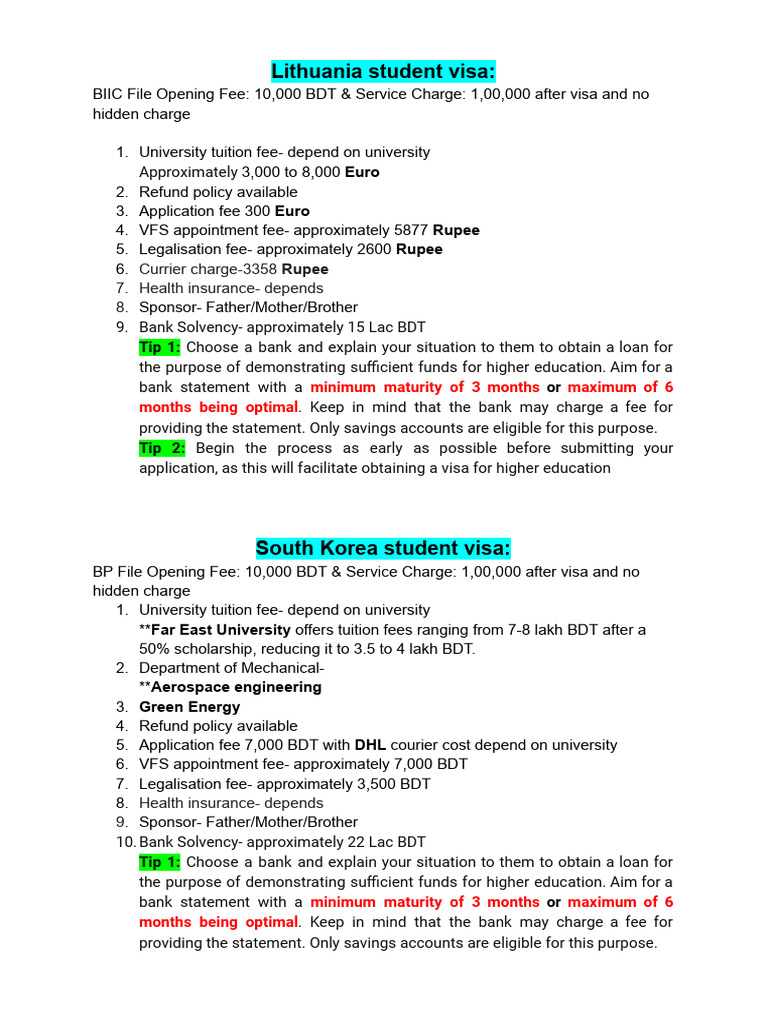 Lithuania student visa_ | PDF | Fee | Banks
