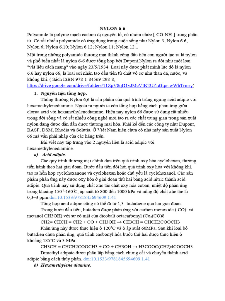 Nguyên liệu và phương trình phản ứng của nylon 6,6 | PDF