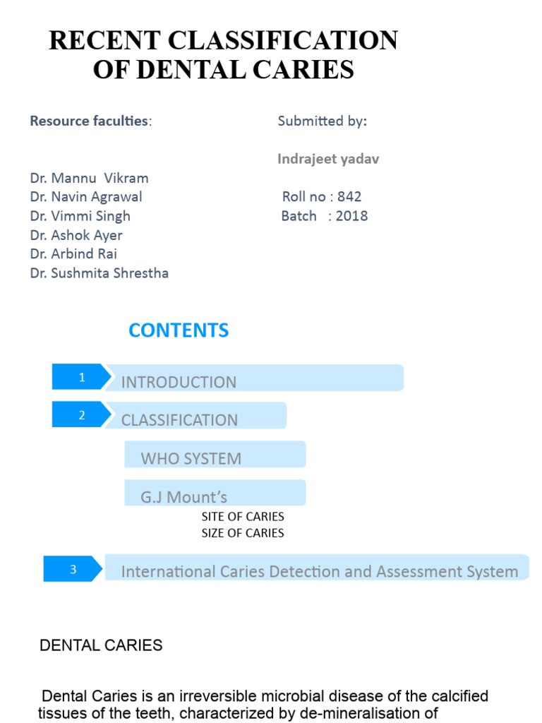 842 Recent Classification of Dental Caries . 6 | PDF | Tooth Enamel ...