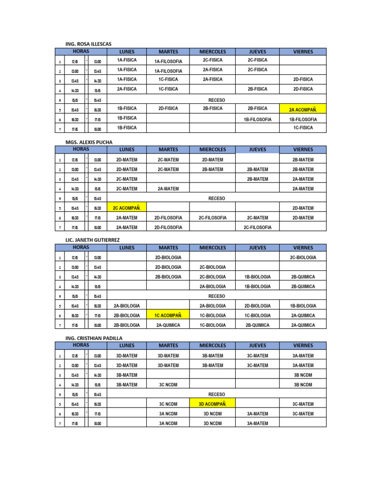 Horario-Vespertina 2024-2025 | PDF