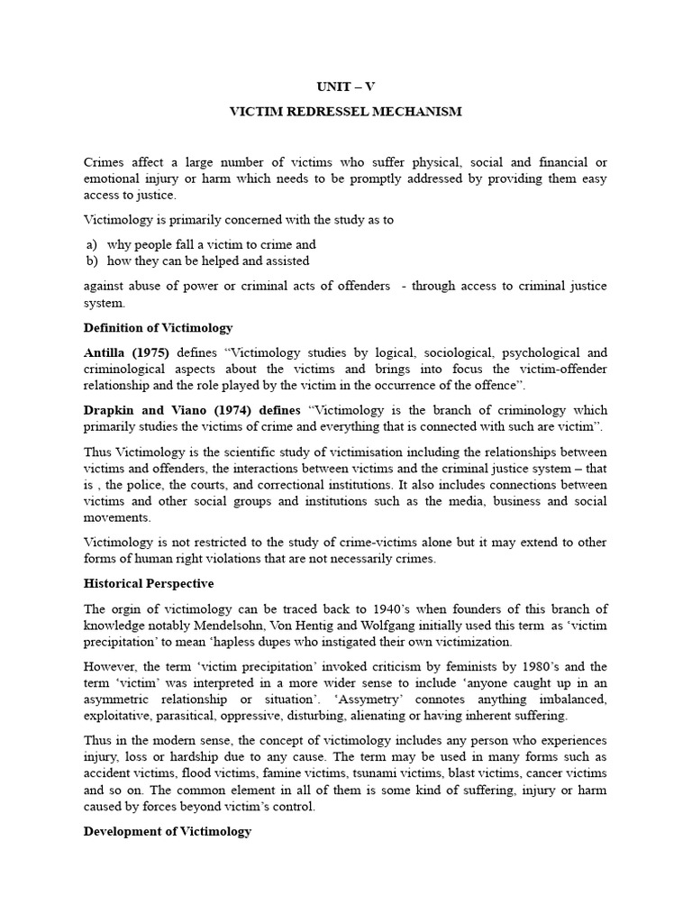 Victimology and Redressal Mechanisms | PDF | Victimology | Crimes