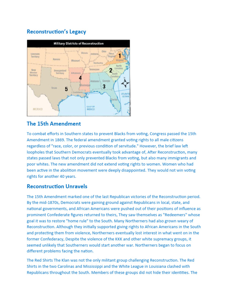 Reconstructions Legacy | PDF | Reconstruction Era | Southern United States