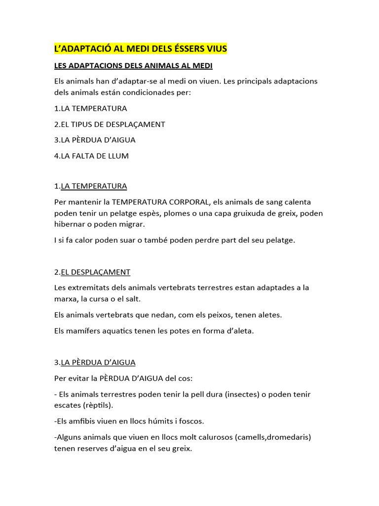 Les Adaptacions Dels Animals Al Medi | PDF