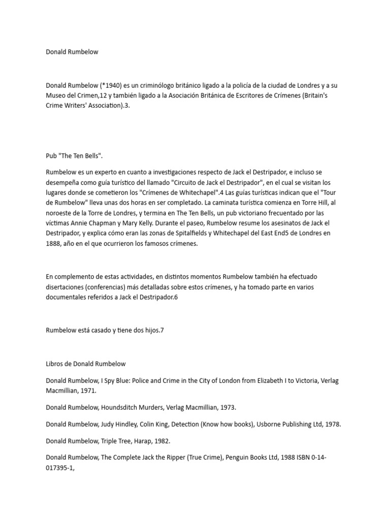 Donald Rumbelow: Experto en Jack el Destripador | PDF | Jack el ...