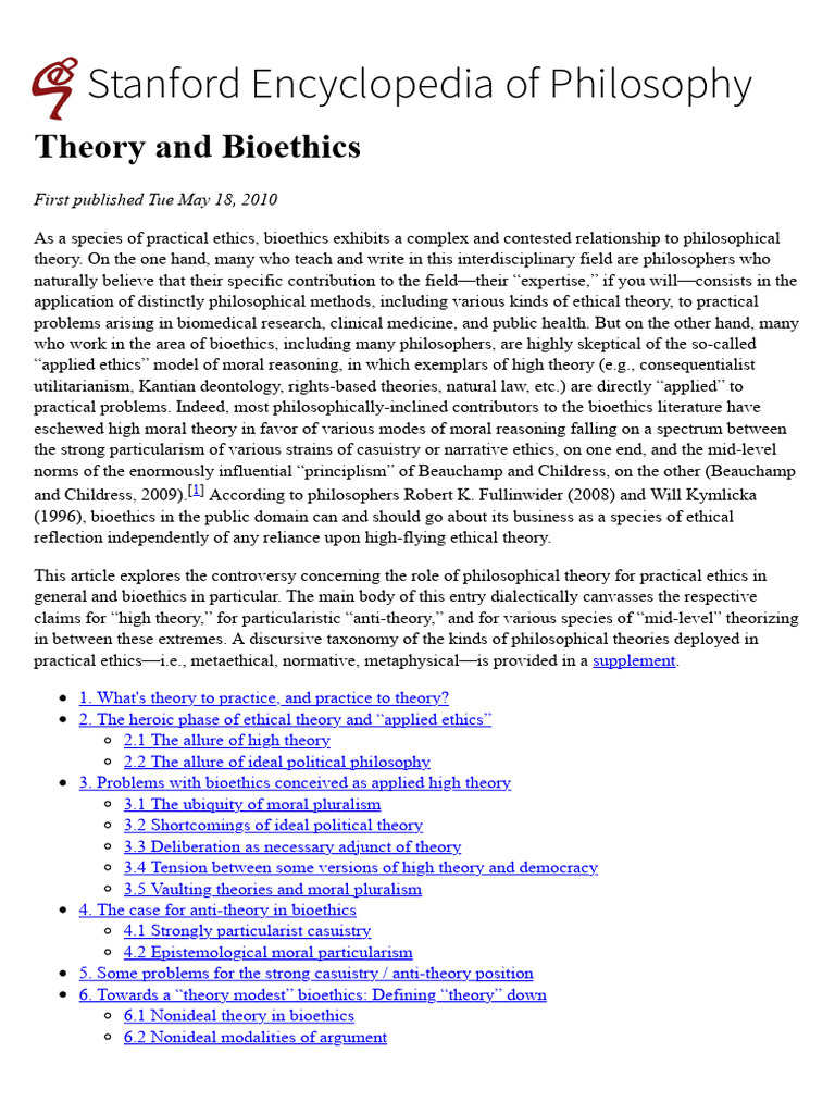 Cópia de Theory and Bioethics (Stanford Encyclopedia of Philosophy ...