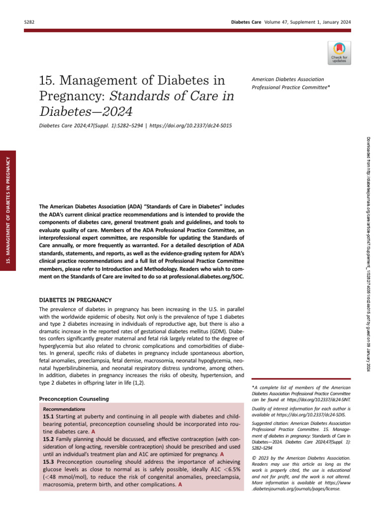 2024 ADA Guidelines for Diabetes in Pregnancy | PDF | Gestational ...