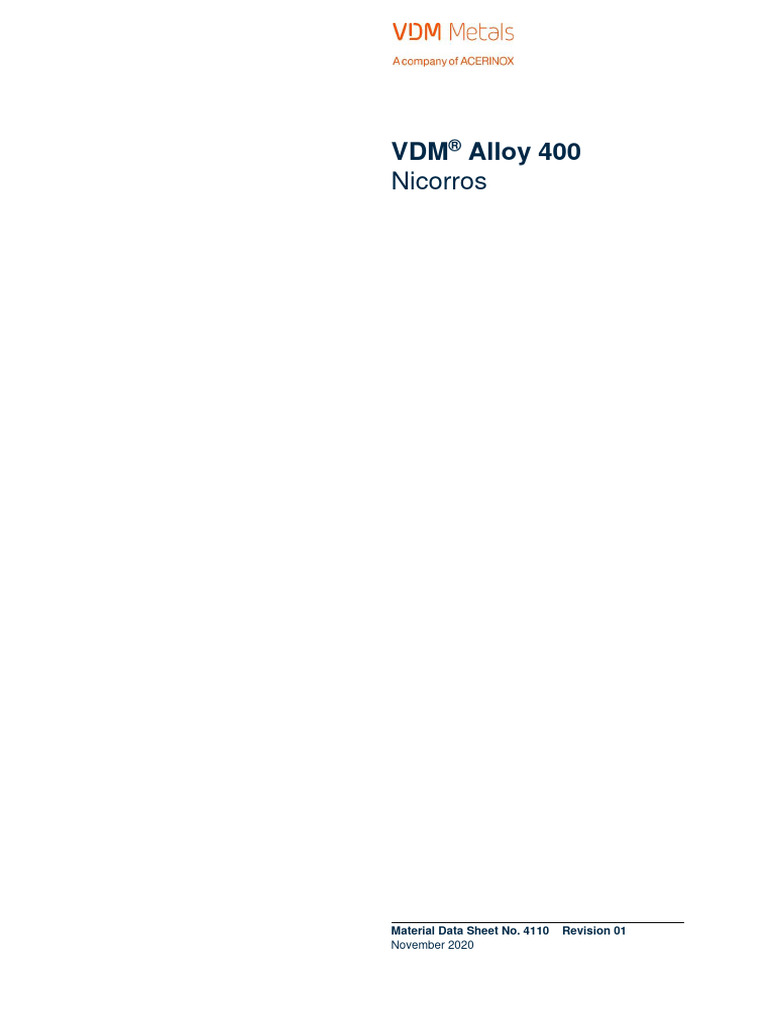 Aleaciones Resistente Corrosion VDM Alloy 400 | PDF | Construction ...