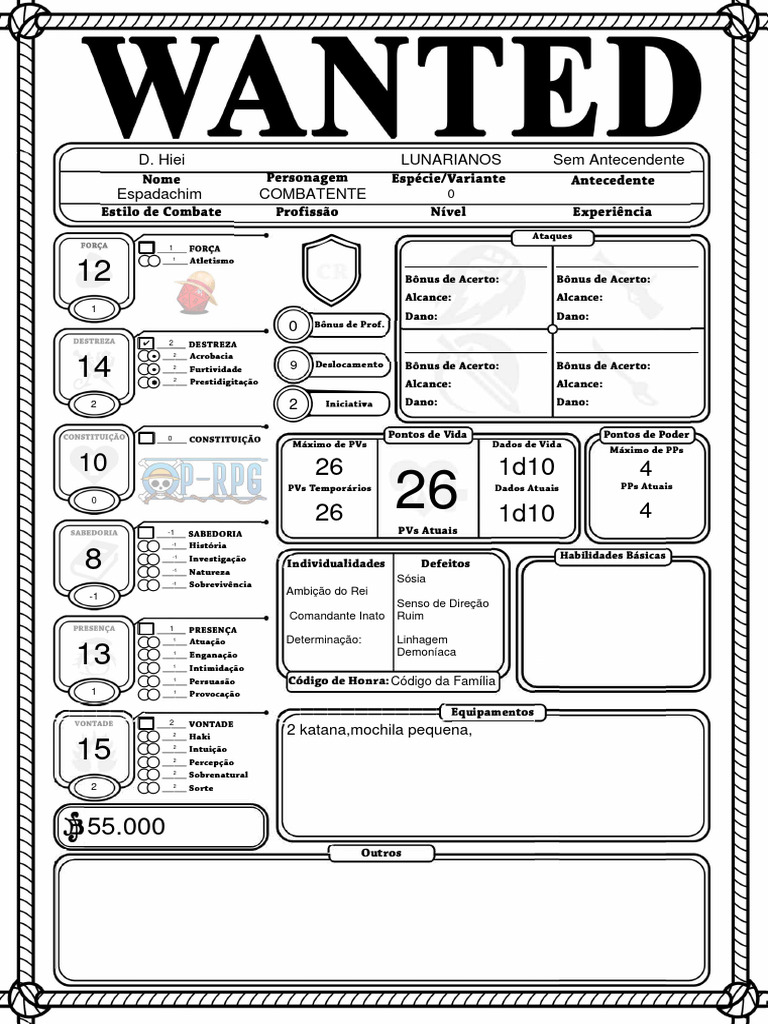 OP RPG - Ficha de Personagem 1.5 - Editável | PDF
