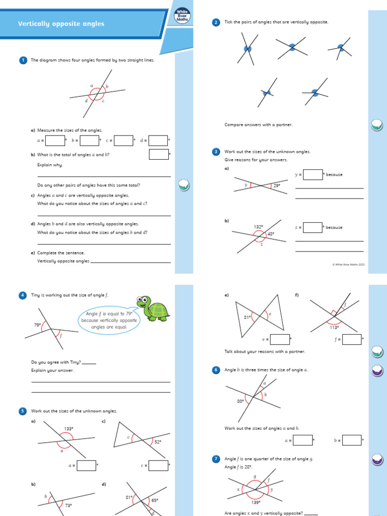 WO3 Vertically opposite angles 2022 | PDF | Angle | Euclidean Geometry