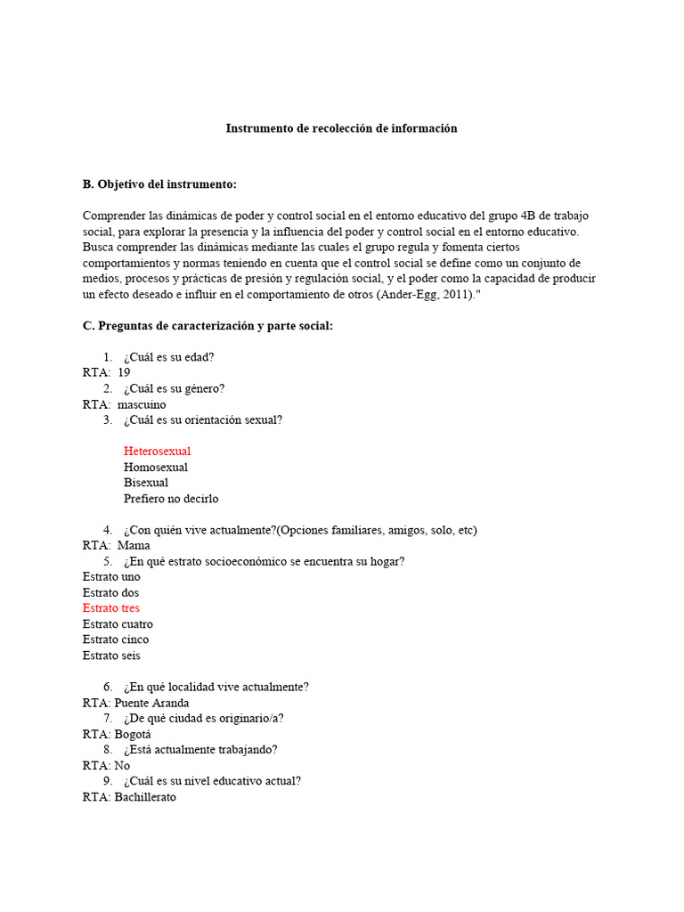 Instrumento Poder y Control Social Camilo | PDF | Sicología | Ciencias ...