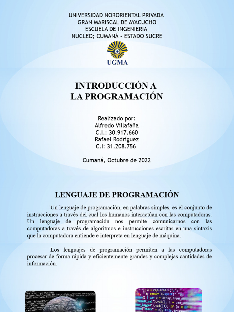 Diapositivas - Introducción A La Programación | PDF | Lenguaje de programación | Programación de ...