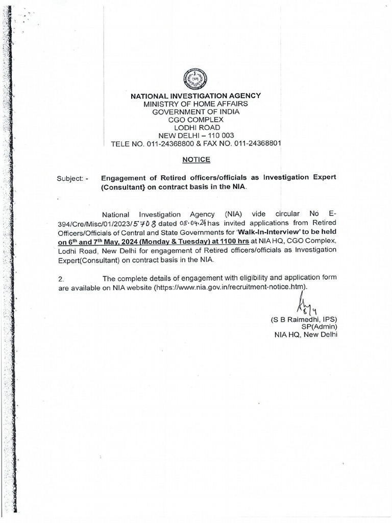NIA Recruitment 2024 7 | PDF