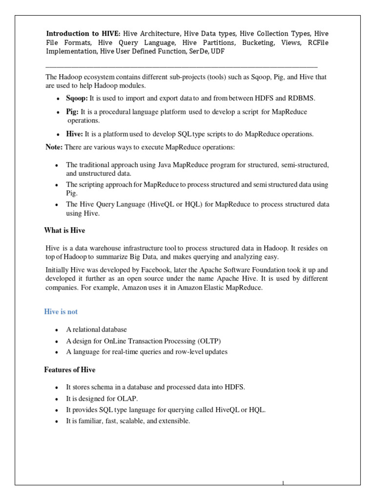 Hive | PDF | Apache Hadoop | Databases