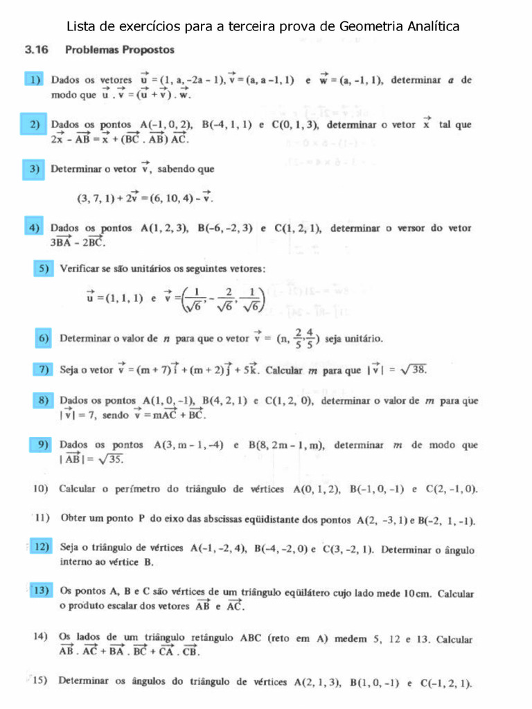 Lista de Exercícios P3 de GA | PDF