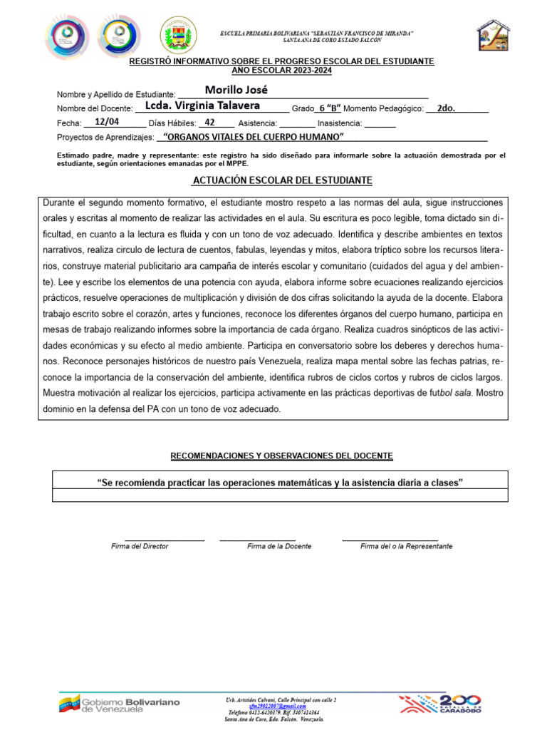 Boletas Mejorar | PDF | Educación primaria | Venezuela