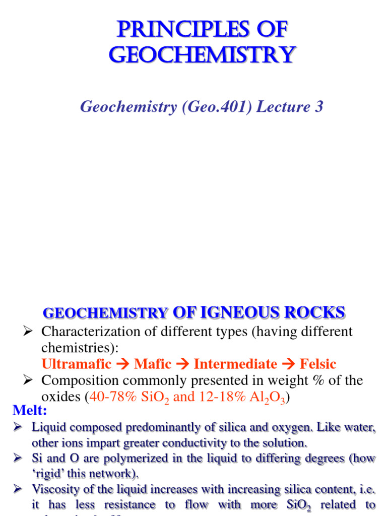 Geochemistry (Geo401) Lecture 3 | PDF | Magma | Igneous Rock