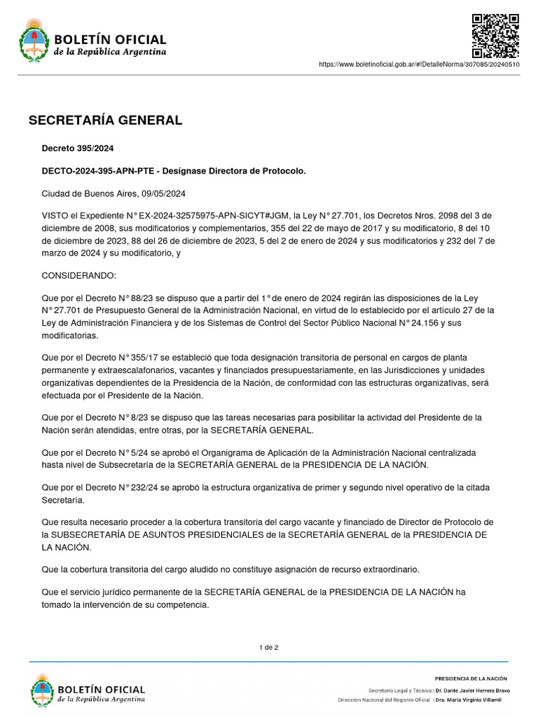 Designación Directora de Protocolo | PDF | Gobierno