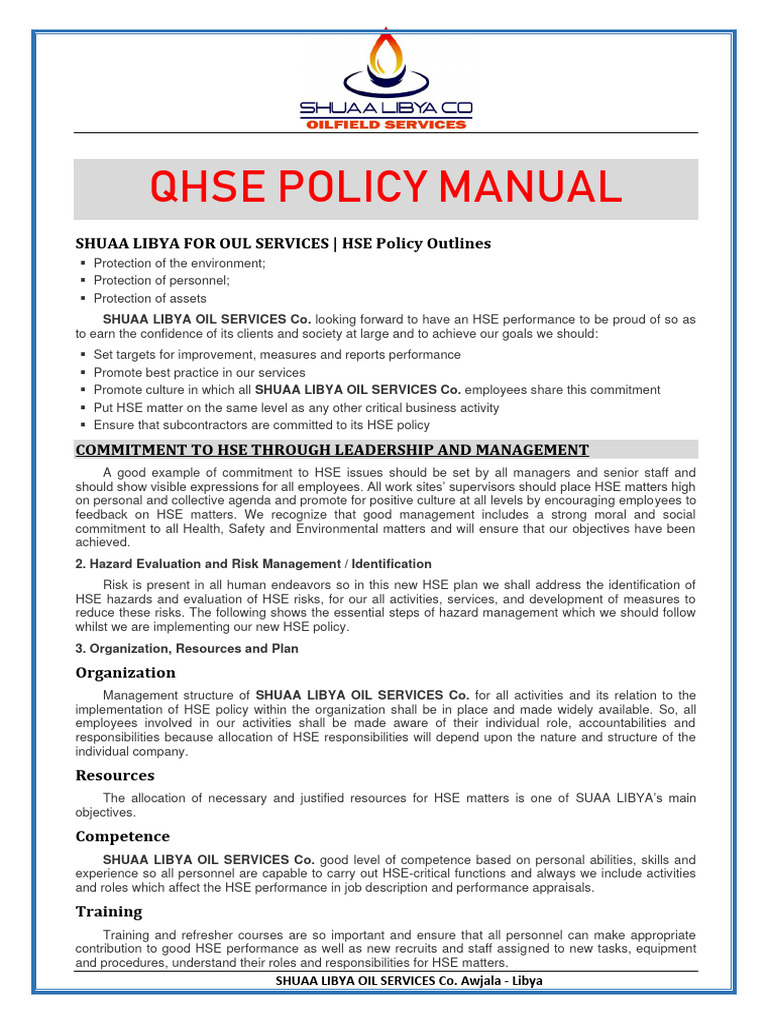 Hse Policy Manual | PDF | Waste | Risk