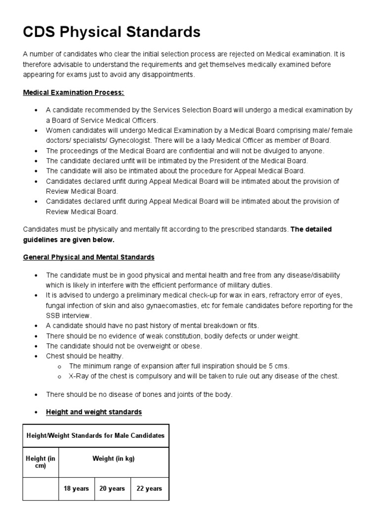 CDS Physical Standards | PDF | Ophthalmology | Health Sciences