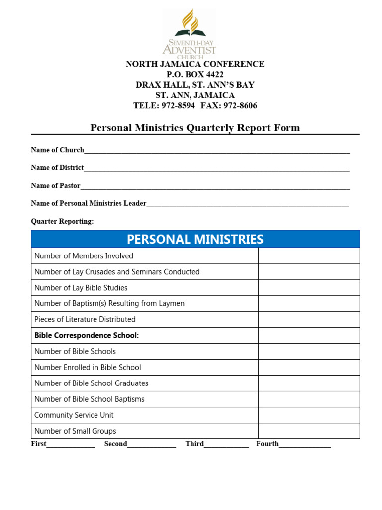 Personal Ministries Report Form | PDF