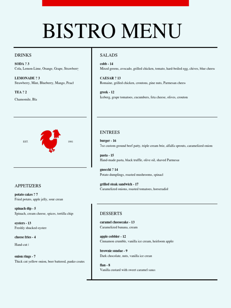 Bistro Menu | PDF | Salad | Dumpling