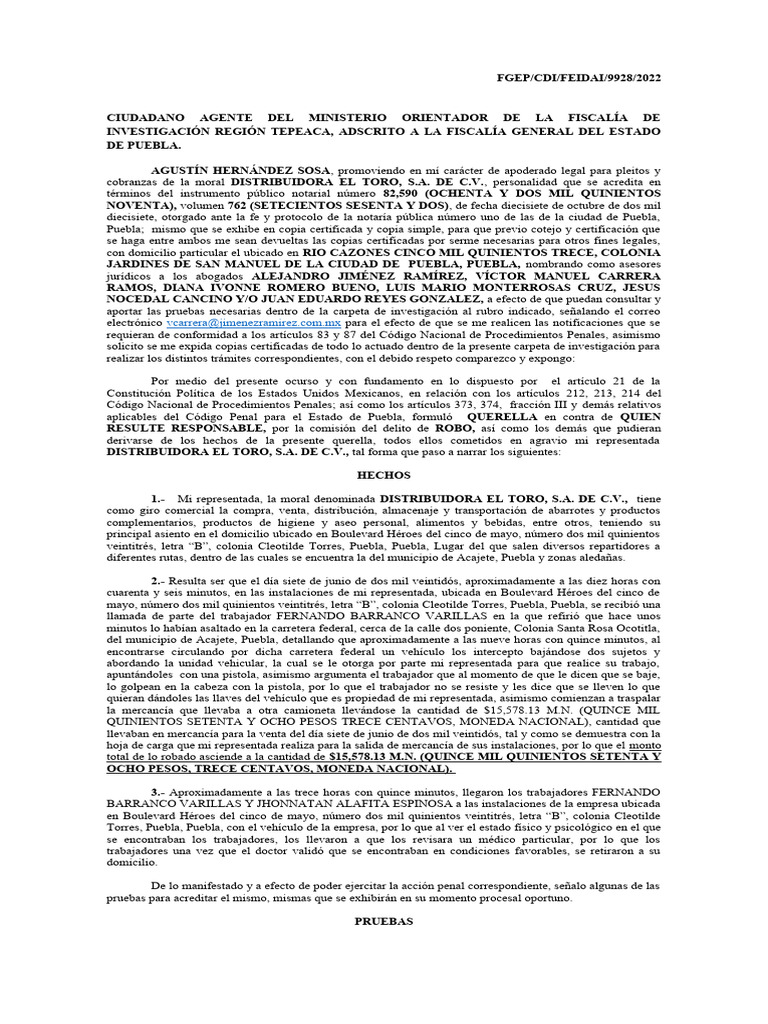 Querella Tepeaca Fernando Barillas | PDF | Queja | Ley Pública