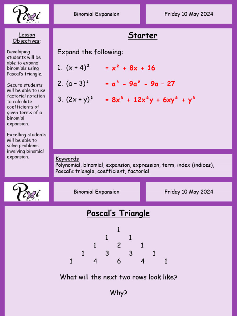 Binomial Expansion Pixippt Pdf Number Theory Mathematics Of Computing 1816