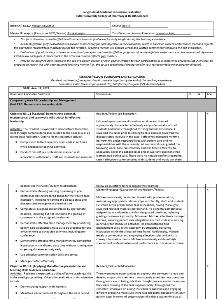 Michael Commons Final Laep Evaluation | PDF | Learning | Mentorship