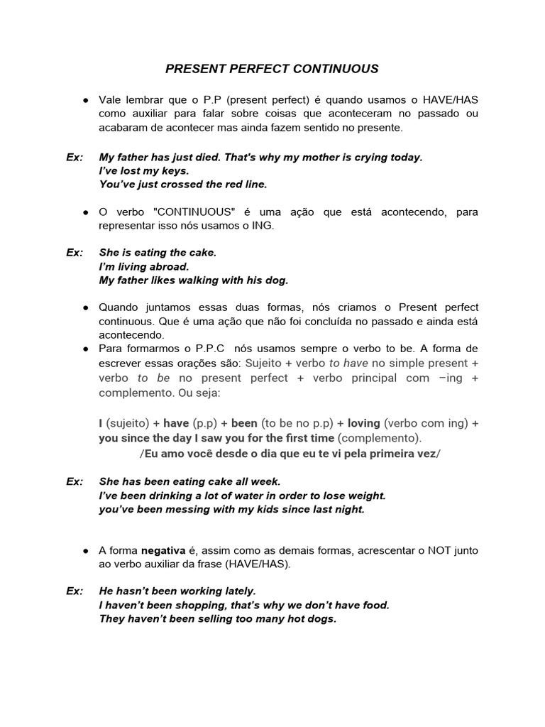 PRESENT PERFECT CONTINUOUS | PDF