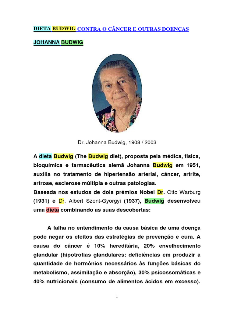Dieta Budwig: Tratamento e Prevenção do Câncer | PDF | Câncer ...