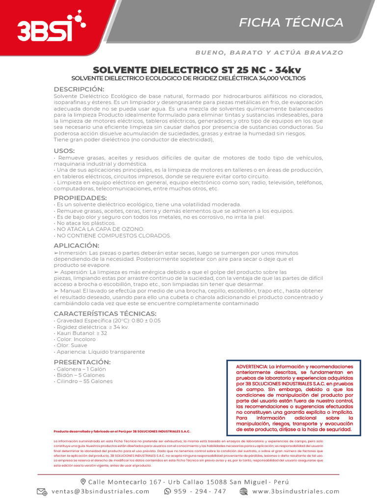 Solvente Dielectrico ST 25 NC 34 KV Ficha Tecnica 3 | PDF | Solvente ...