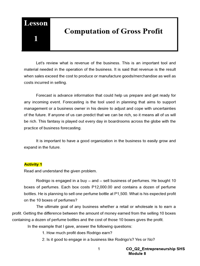 Entrep M8Q2 | PDF | Gross Income | Expense