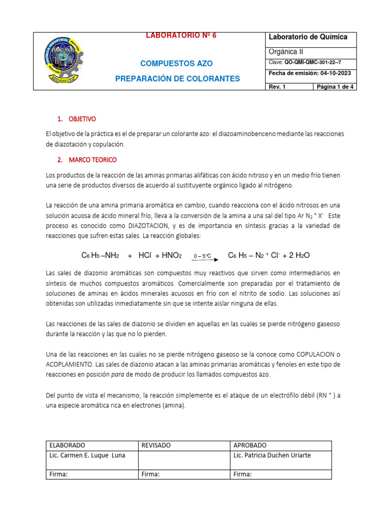 Lab.6. Colorantes Azo | Descargar gratis PDF | Sal (química) | Amina