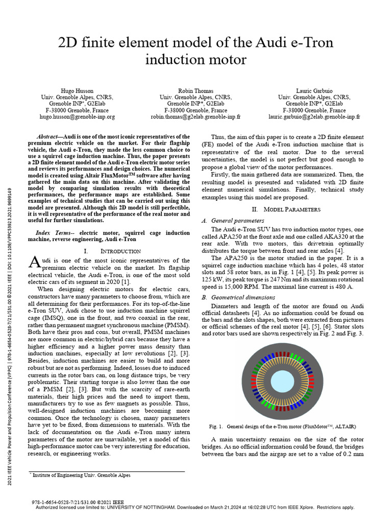 2D Finite Element Model of The Audi E-Tron Induction Motor | PDF | Electric Motor | Electricity