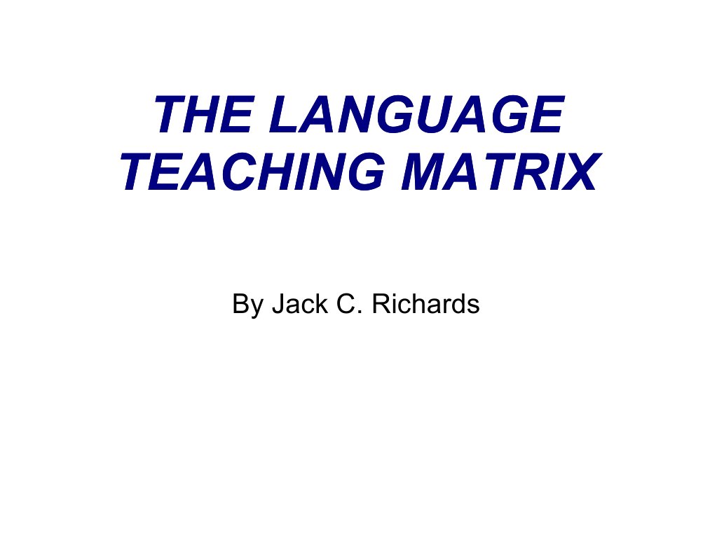 The Language1 Teaching Matrix | PDF