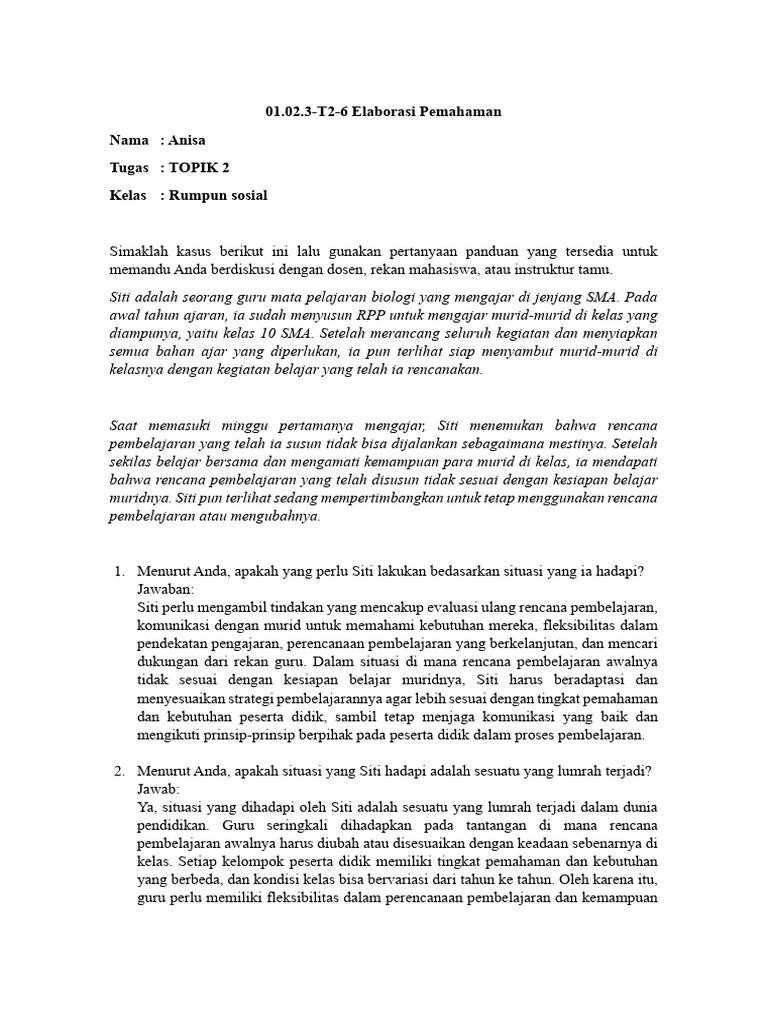 PPDP TOPIK 2 - Elaborasi Pemahaman (ANISA) | PDF | Karier & Perkembangan | Pengembangan Diri