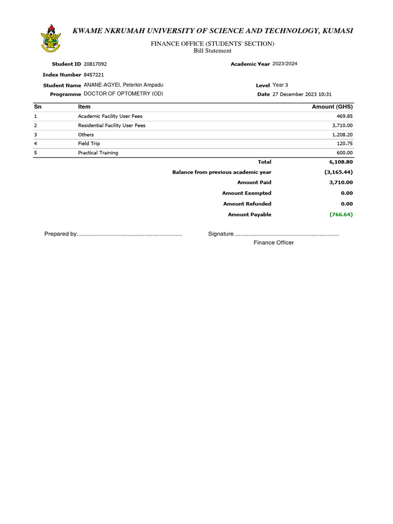 Fees CH by Student Programme | PDF | Payments | Taxes