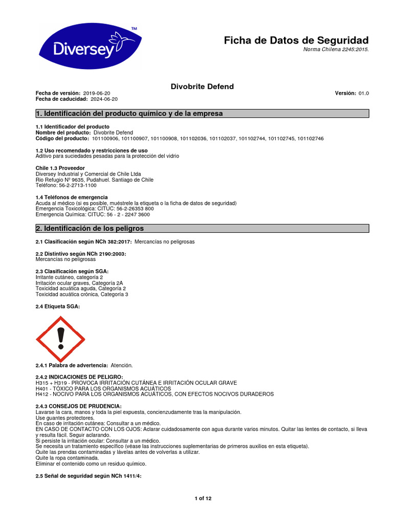 Divobrite Defend GHS | PDF | Agua | Química