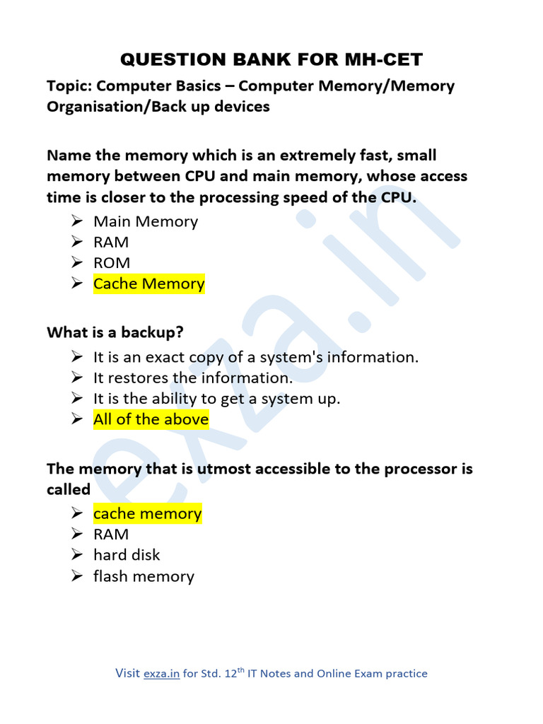 Computer Memory Basics and Backup Guide | PDF | Computer Data Storage | Read Only Memory