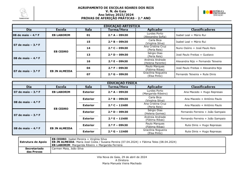 PAFER - PRÁTICAS - 2.º Ano - Distribuição de Serviço-29.04.2024 | PDF ...