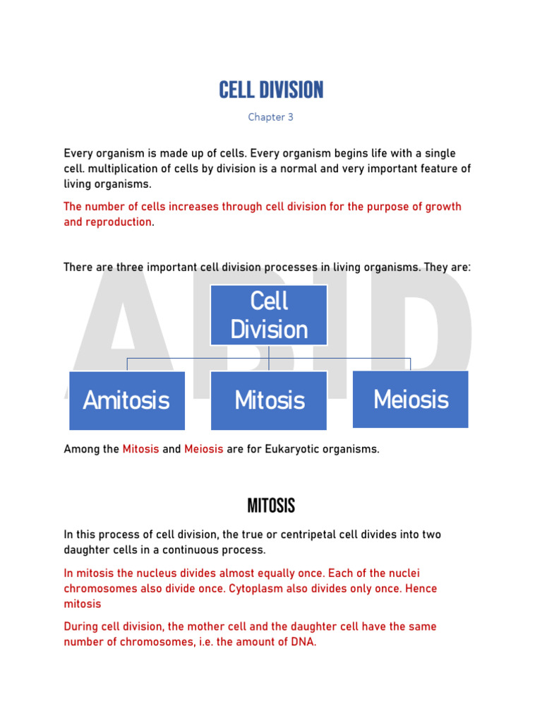 Cell Division class 10 notes | PDF | Meiosis | Mitosis