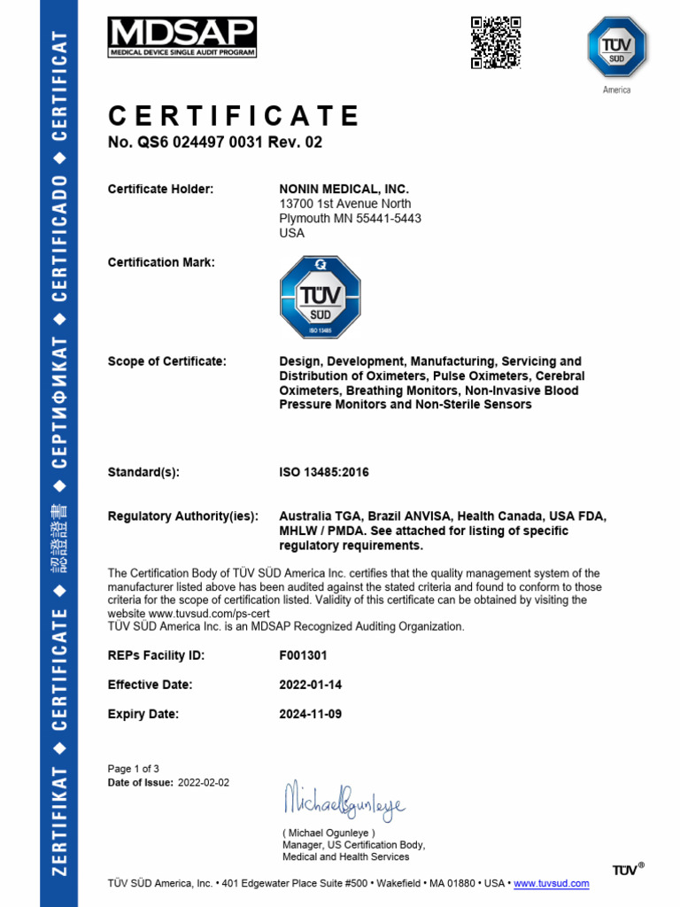 ISO 13485 TUV Certificate 2022 2024 | PDF | Medical Device | Health Care