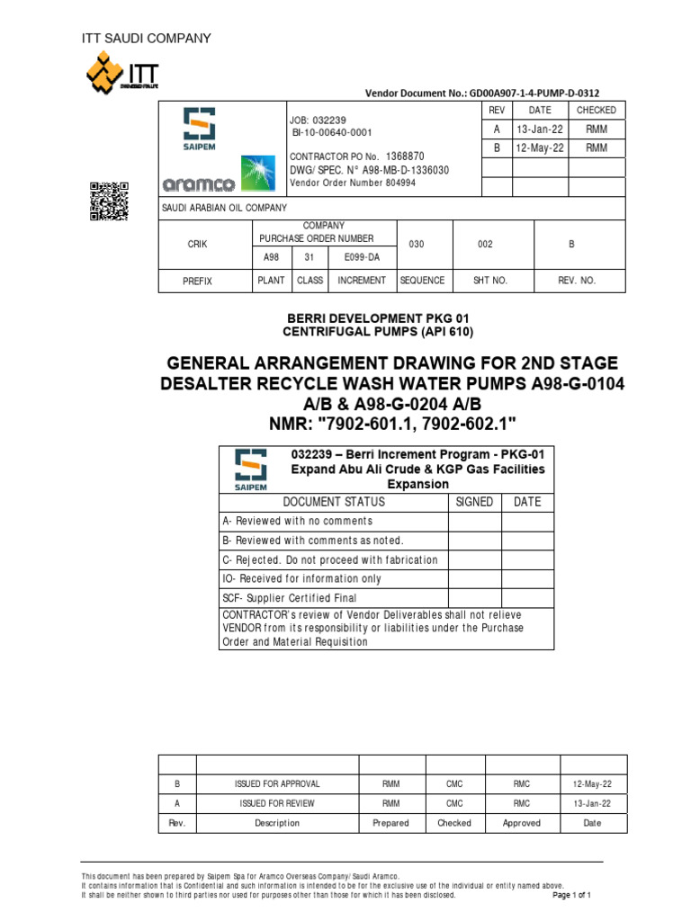 General Arrangement Drawing For 2Nd Stage Desalter Recycle Wash Water ...