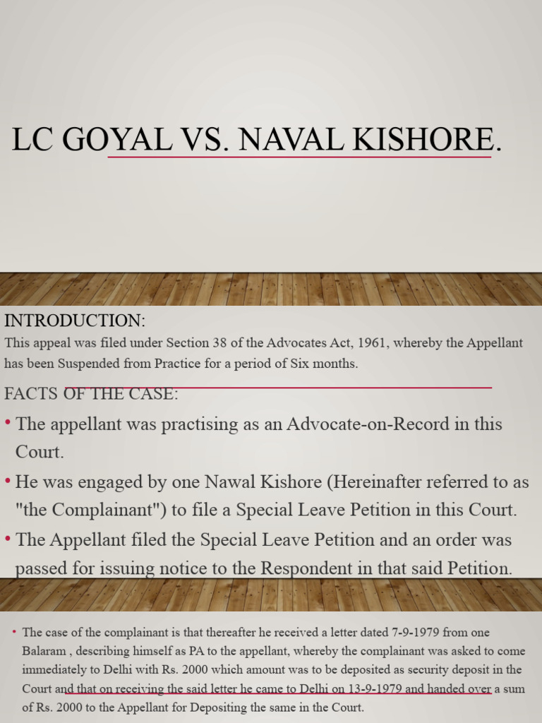 LC Goyal VS Naval Kishore (Professional Ethics) | PDF | Supreme Court Of India | Appeal
