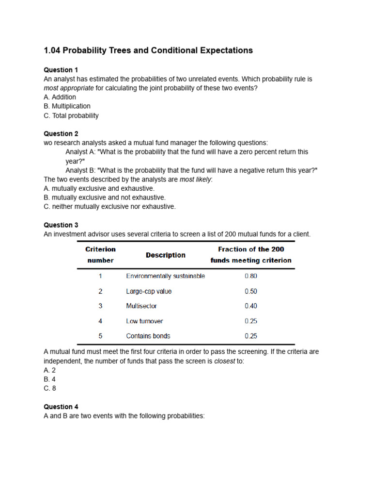 1.04 Probability Trees and Conditional Expectations | PDF | Investment ...