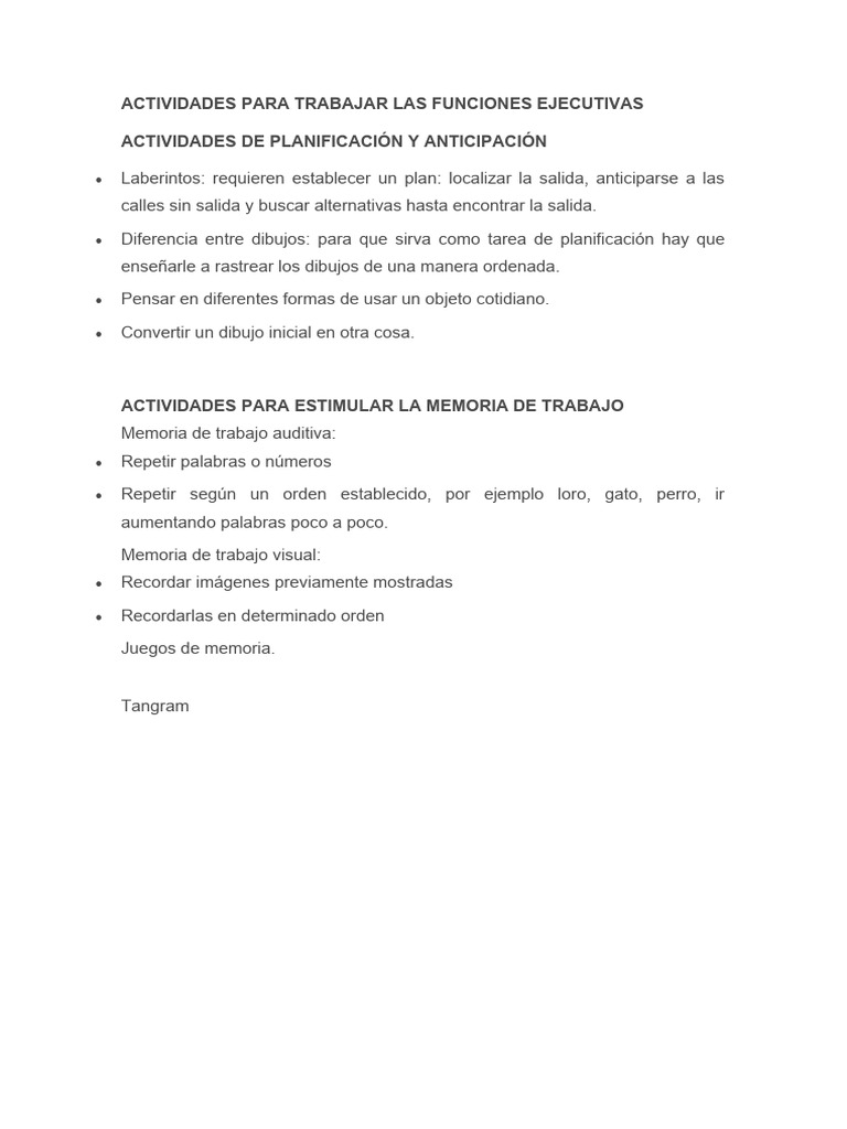 Actividades para Trabajar Las Funciones Ejecutivas | PDF