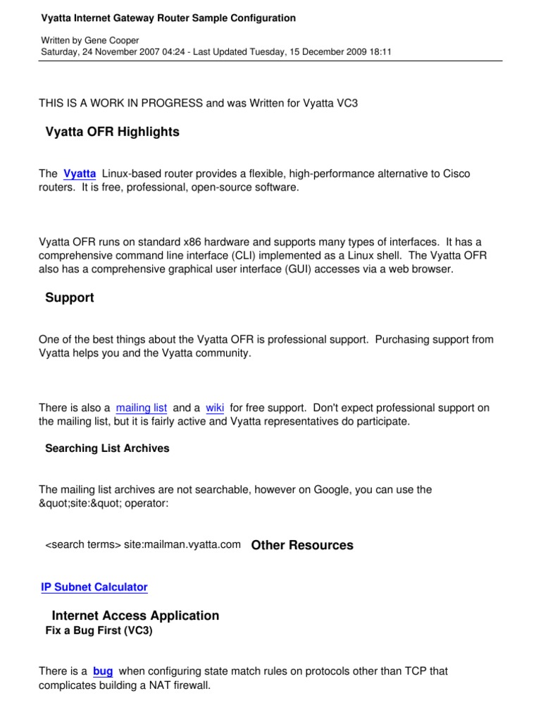 Vyatta Internet Gateway Router Sample Configuration Guide | PDF | Firewall (Computing ...