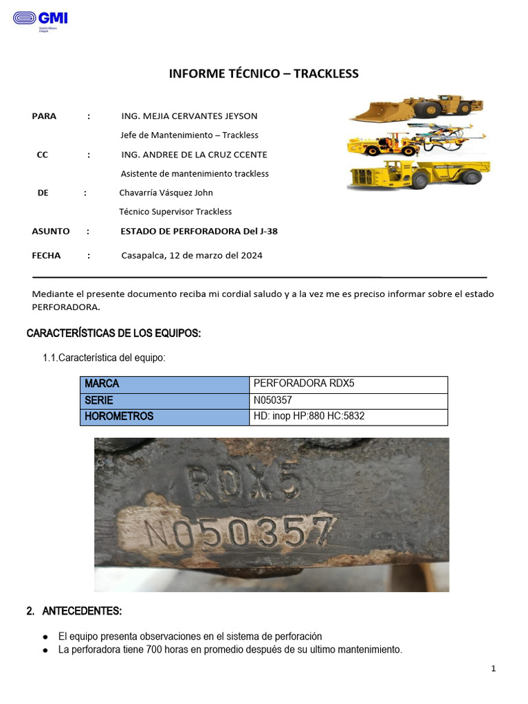 Estado y Mantenimiento de Perforadora RDX5 | PDF